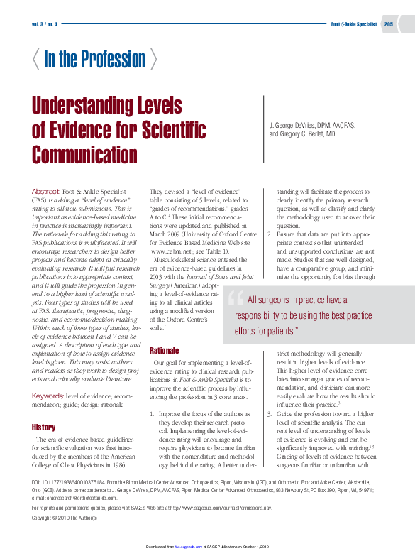 (PDF) Understanding Levels of Evidence for Scientific Communication