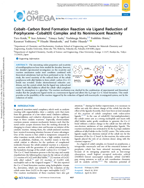 Cobalt–Carbon Bond Formation Reaction via Ligand Reduction of ...