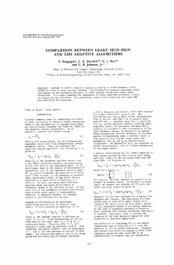 (PDF) Comparison Between Leaky Sign-sign and LMS Adaptive Algorithms
