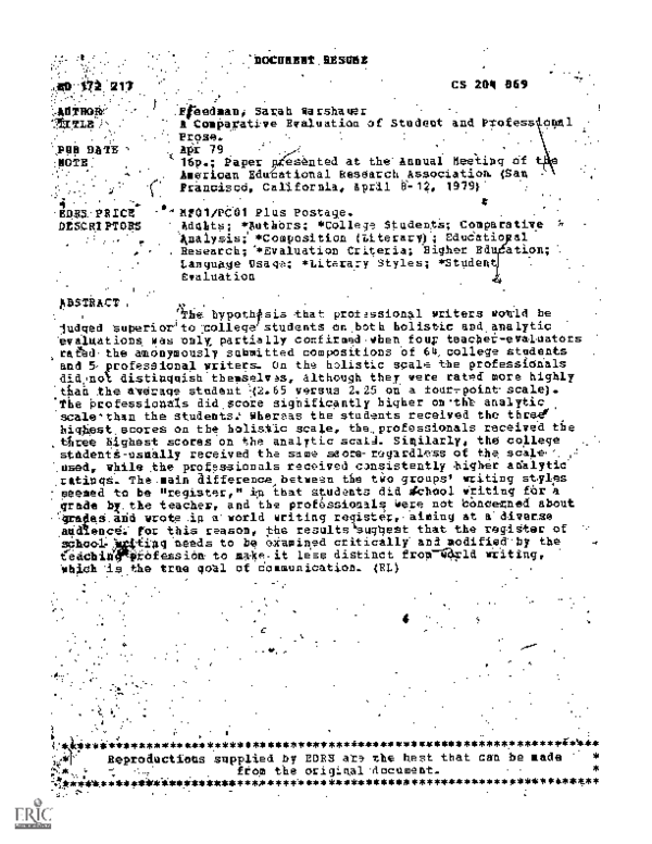 (PDF) A Comparative Evaluation of Student and Professional Prose