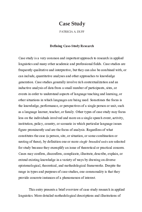 (PDF) Duff, P. (in press). Case study. In C. Chapelle (Ed ...