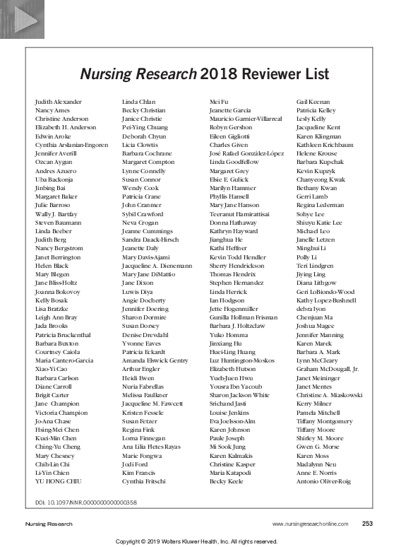 (PDF) Nursing Research 2018 Reviewer List