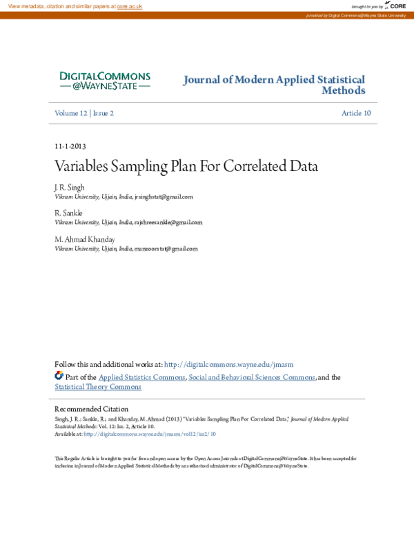 (PDF) Variables Sampling Plan For Correlated Data