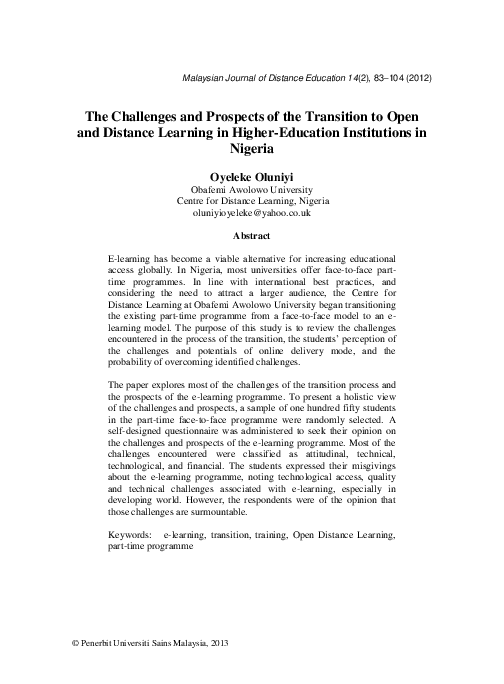 (PDF) The Challenges and Prospects of the Transition to Open and ...