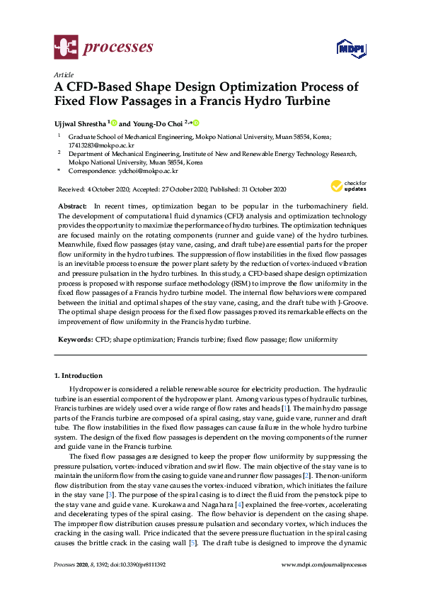 (PDF) A CFD-Based Shape Design Optimization Process of Fixed Flow Passages in a Francis Hydro ...