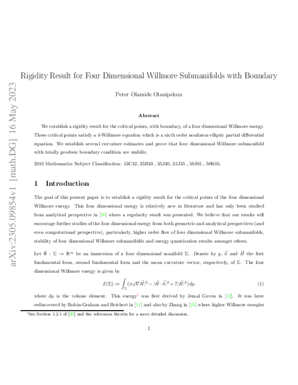 (PDF) Rigidity Result for Four Dimensional Willmore Submanifolds with ...