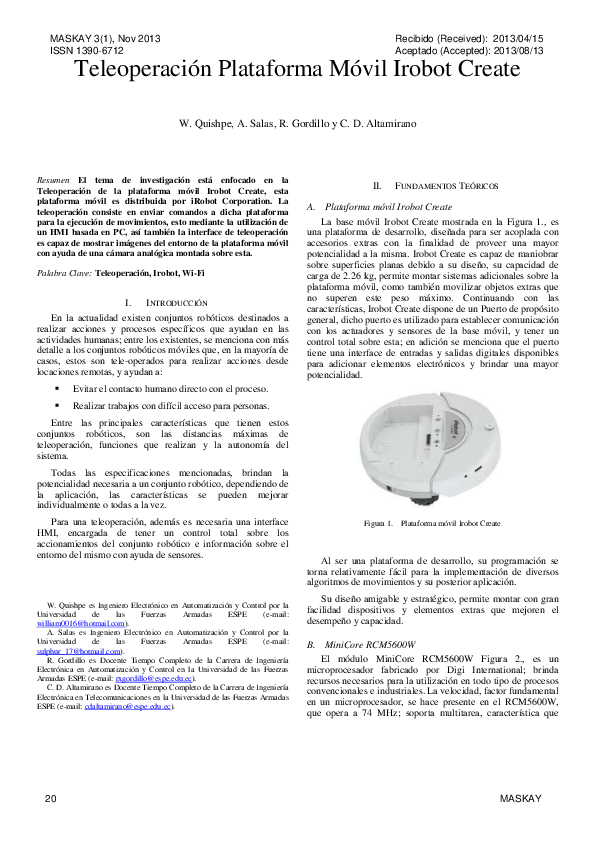 (PDF) Teleoperación Plataforma Móvil Irobot Create