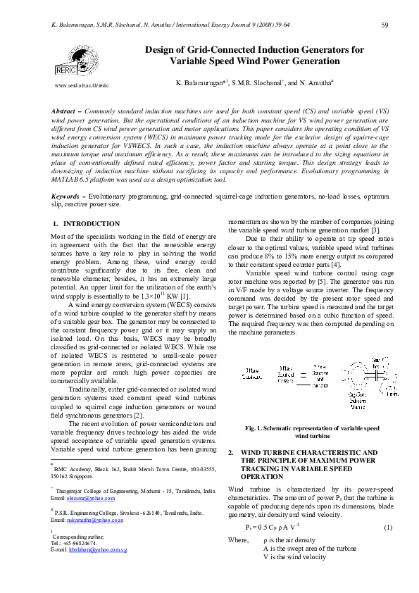 Pdf Design Of Grid Connected Induction Generators For Variable Speed Wind Power Generation
