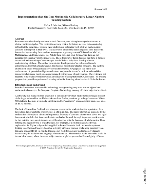 Implementation Of An Online Multimedia Collaborative Linear Algebra ...