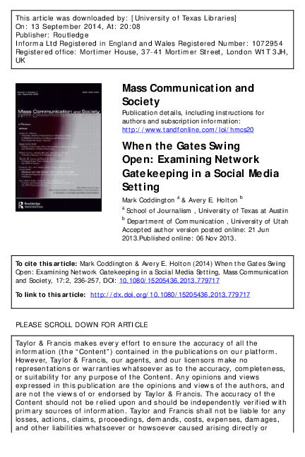 (PDF) When the Gates Swing Open: Examining Network Gatekeeping in a ...