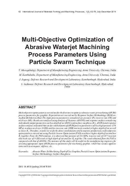 (PDF) Multi-Objective Optimization of Abrasive Waterjet Machining Process Parameters Using ...