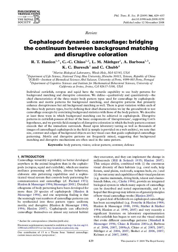 (PDF) Cephalopod dynamic camouflage: bridging the continuum between ...