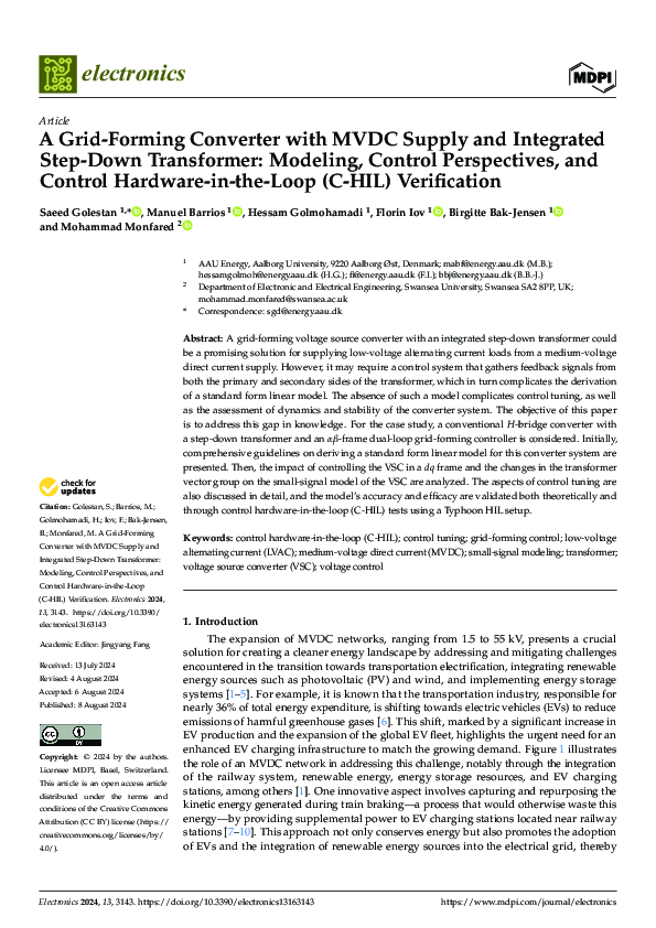 (PDF) A Grid-Forming Converter with MVDC Supply and Integrated Step-Down Transformer: Modeling ...