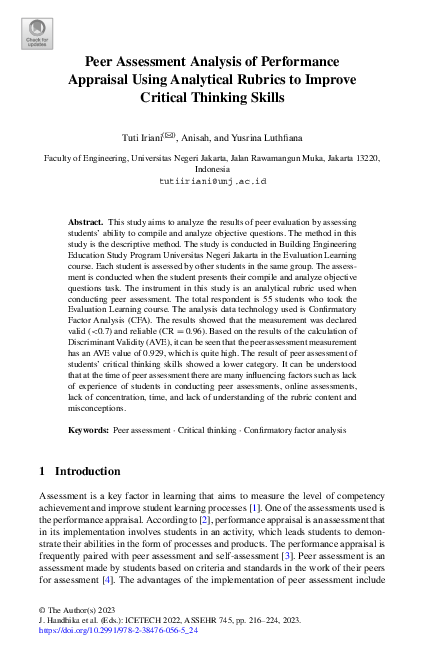 (PDF) Peer Assessment Analysis of Performance Appraisal Using Analytical Rubrics to Improve ...