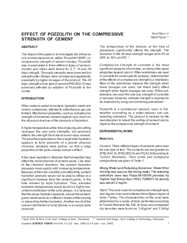 (PDF) Effect of Pozzolith on the Compressive Strength of Cement