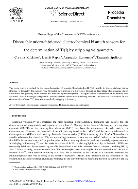 (PDF) Disposable micro-fabricated electrochemical bismuth sensors for ...