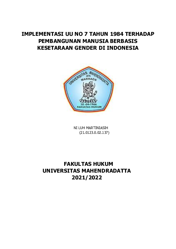 (PDF) IMPLEMENTASI UU NO 7 TAHUN 1984 TERHADAP PEMBANGUNAN MANUSIA BERBASIS KESETARAAN GENDER DI ...