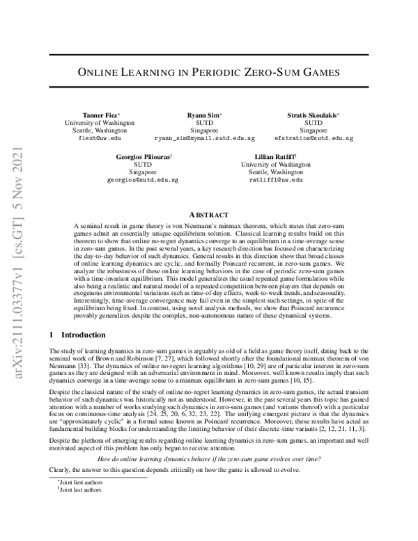 (PDF) Online Learning in Periodic Zero-Sum Games