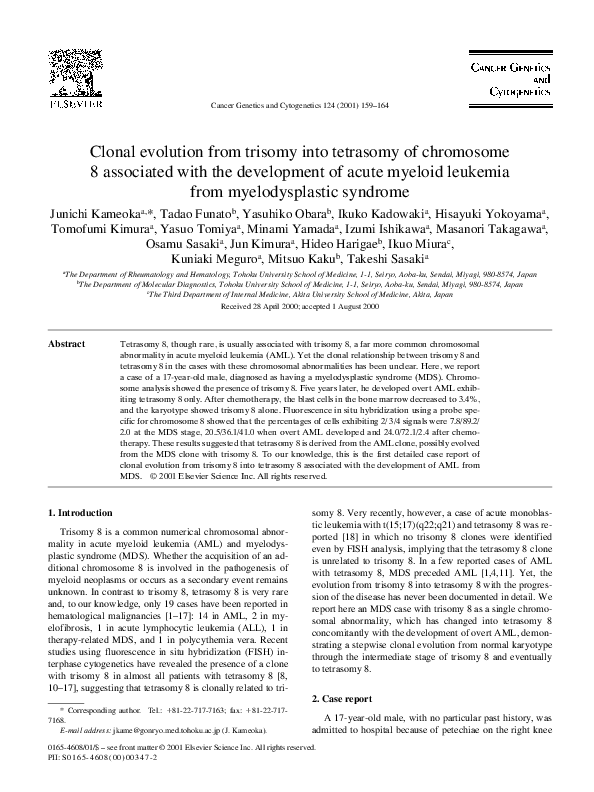 (PDF) Clonal evolution from trisomy into tetrasomy of chromosome 8 ...