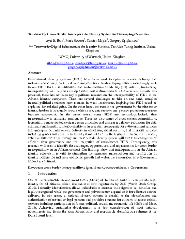(PDF) Trustworthy Cross-Border Interoperable Identity System for Developing Countries