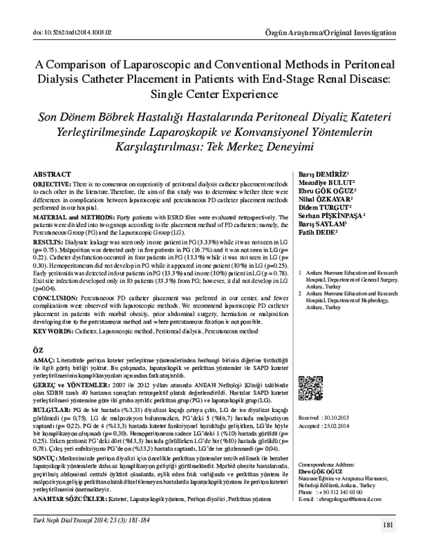 (PDF) A Comparison of Laparoscopic and Conventional Methods in Peritoneal Dialysis Catheter ...