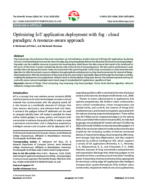 Pdf Optimizing Iot Application Deployment With Fog Cloud Paradigm A Resource Aware Approach