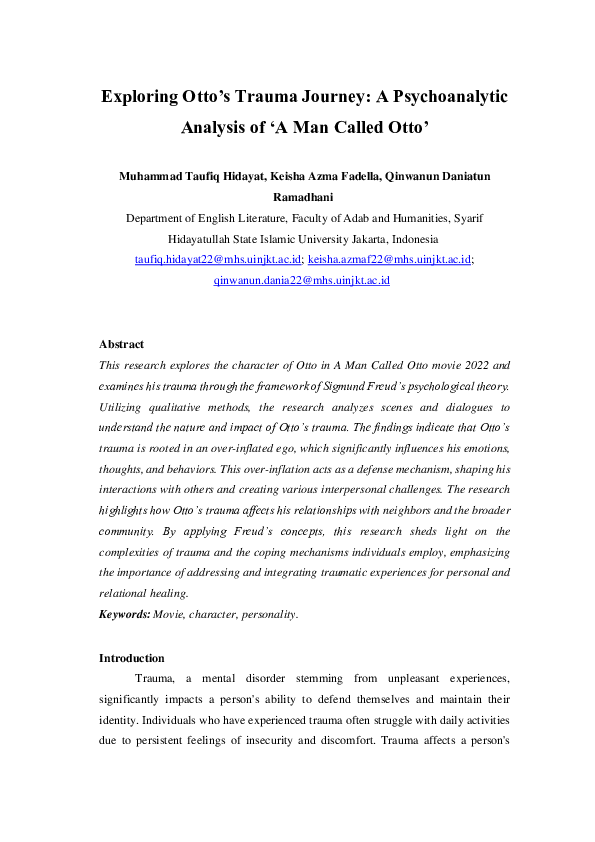 (PDF) Exploring Otto's Trauma Journey: A Psychoanalytic Analysis of 'A ...