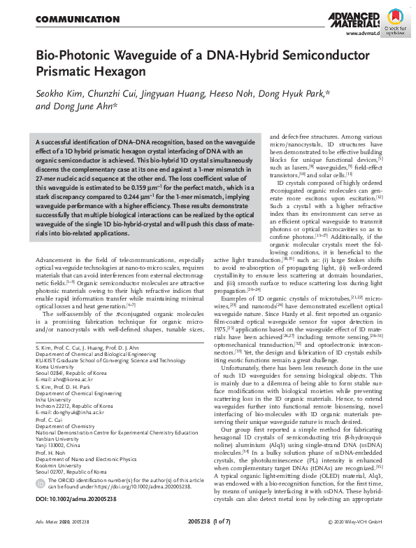(PDF) Bio‐Photonic Waveguide of a DNA‐Hybrid Semiconductor Prismatic ...