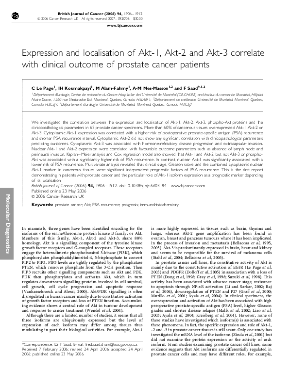 (PDF) Expression and localisation of Akt-1, Akt-2 and Akt-3 correlate ...