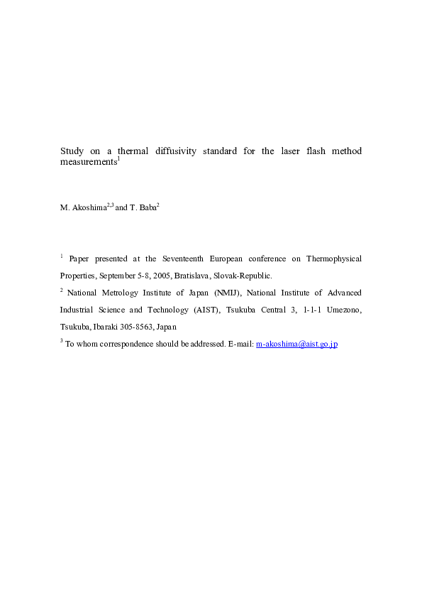 (PDF) Study on a Thermal-diffusivity Standard for Laser Flash Method ...