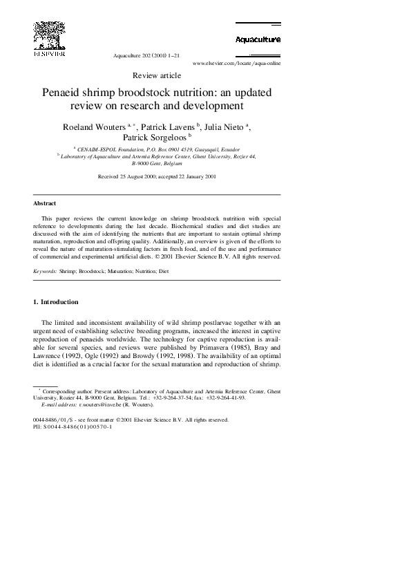 (PDF) Penaeid shrimp broodstock nutrition: an updated review on ...