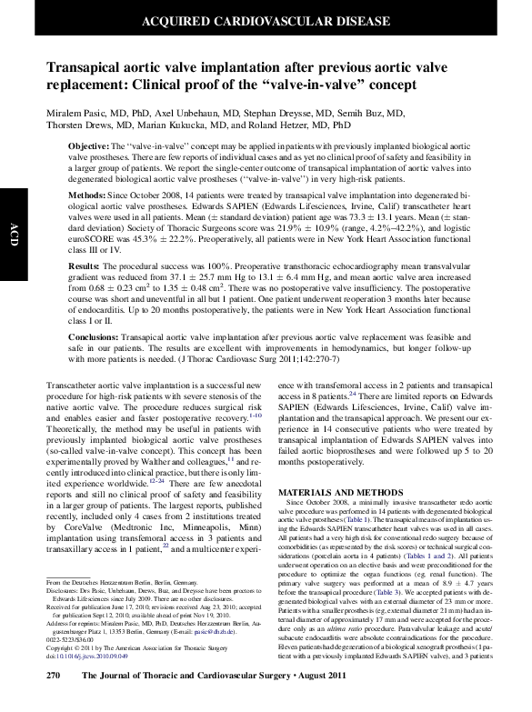 (PDF) Transapical aortic valve implantation after previous aortic valve ...