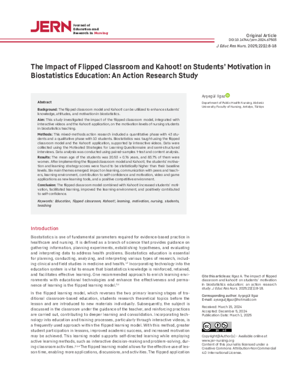 (PDF) The Impact of Flipped Classroom and Kahoot! on Students' Motivation in Biostatistics ...