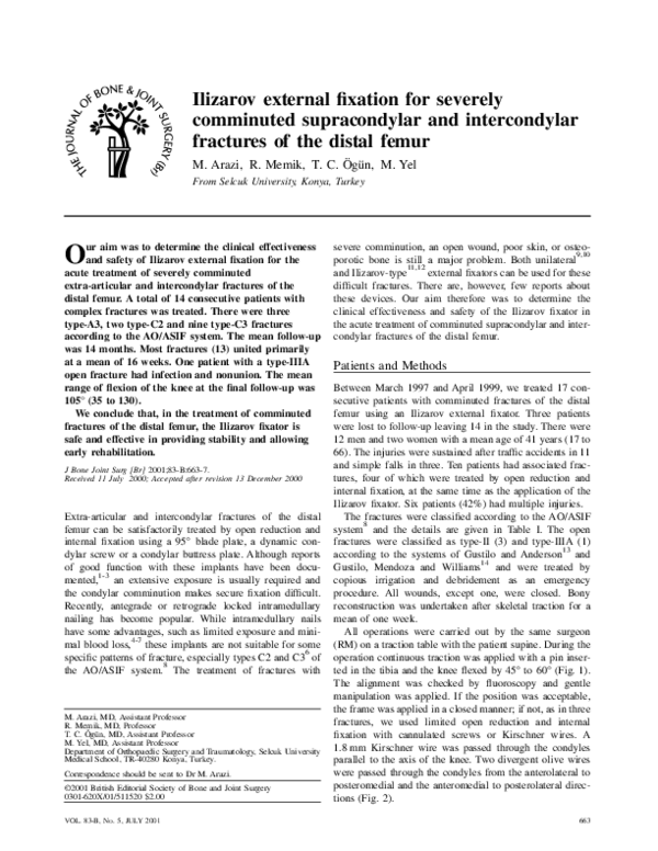 Ilizarov external fixation for severely comminuted supracondylar and intercondylar fractures of ...
