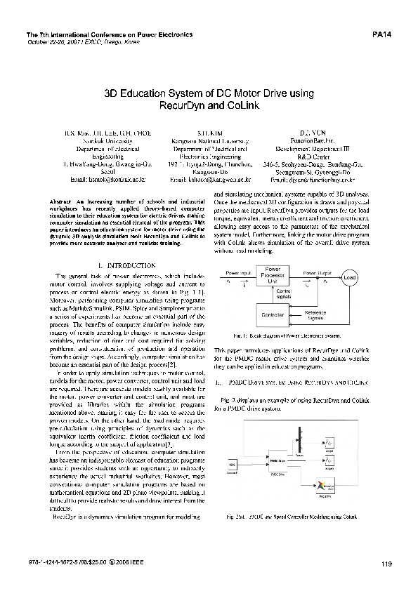 (PDF) 3D education system of DC motor drive using RecurDyn and CoLink