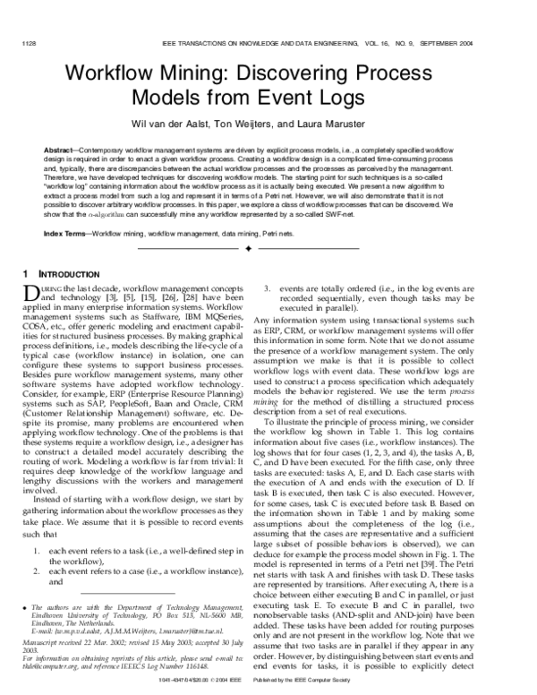 Workflow Mining Discovering Process Models From Event Logs 0734