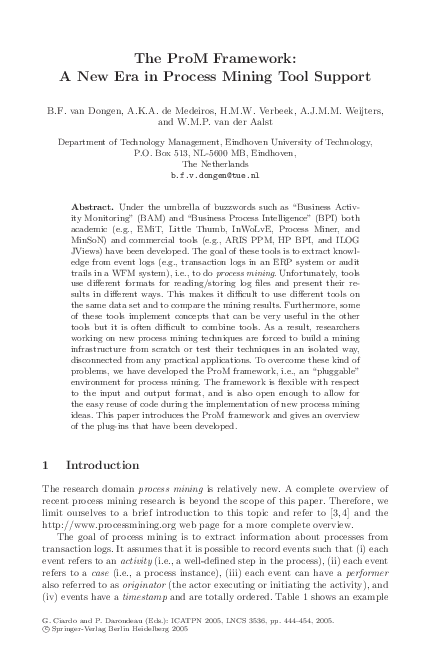 (PDF) The ProM Framework: A New Era in Process Mining Tool Support