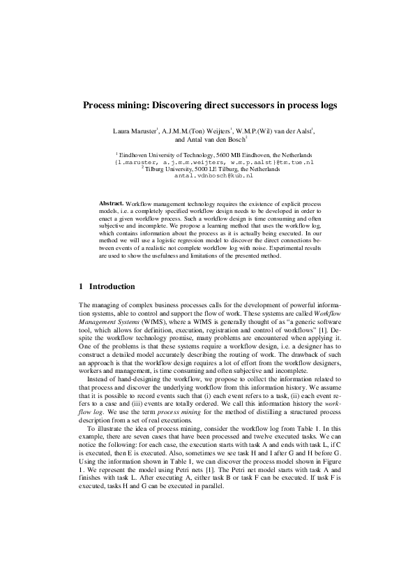 (PDF) Process Mining: Discovering Direct Successors in Process Logs