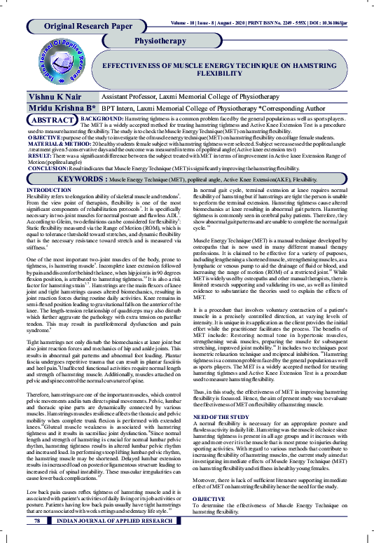 (PDF) Effectiveness of Muscle Energy Technique on Hamstring Flexibility
