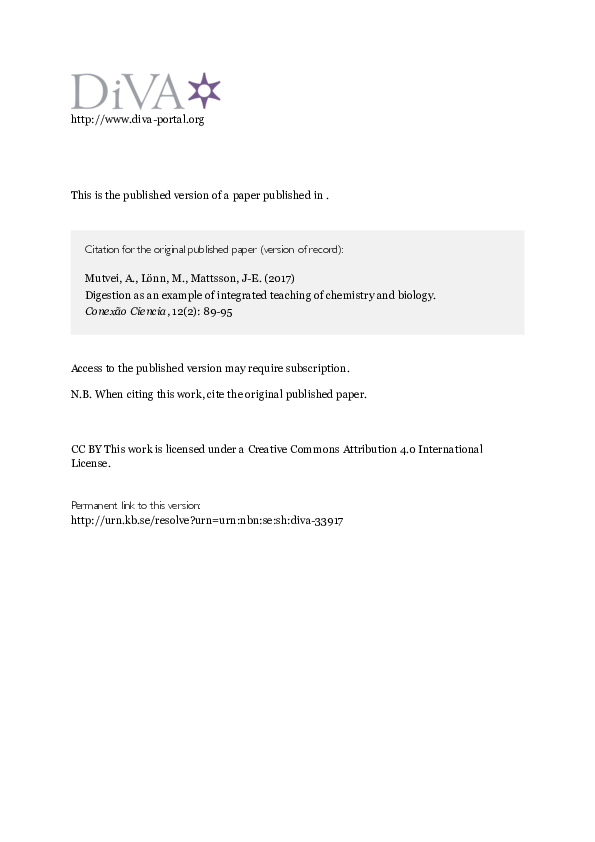 (PDF) Digestion as an example of integrated teaching of chemistry and ...