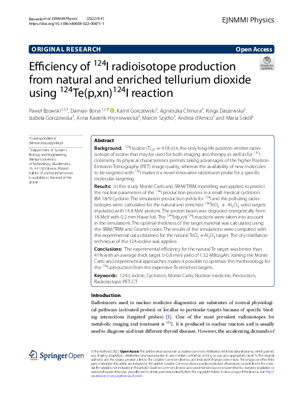 (PDF) Efficiency of 124I radioisotope production from natural and ...