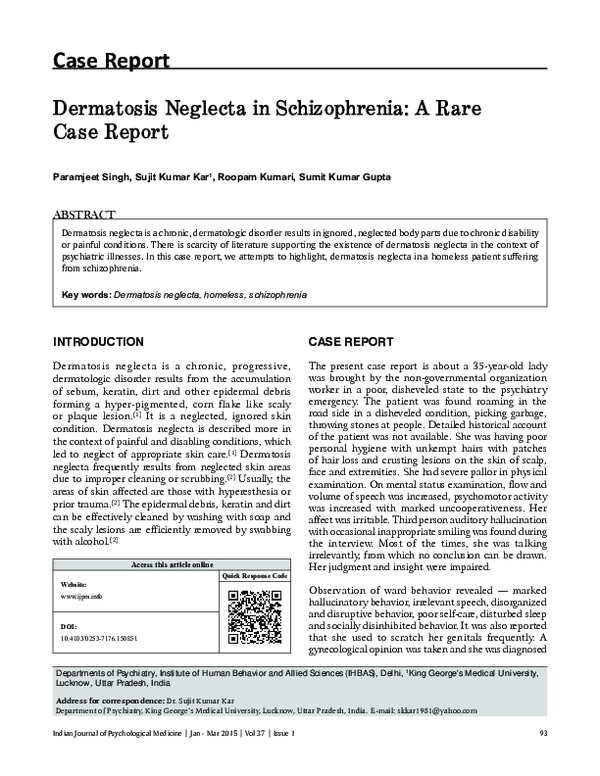 (PDF) Dermatosis Neglecta in Schizophrenia: A Rare Case Report