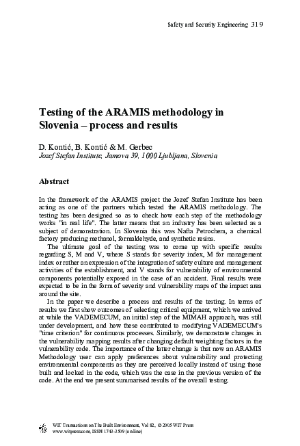(PDF) Testing Of The ARAMIS Methodology InSlovenia – Process And Results