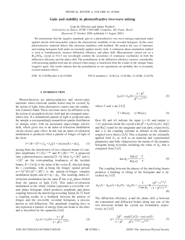 (PDF) Gain and stability in photorefractive two-wave mixing