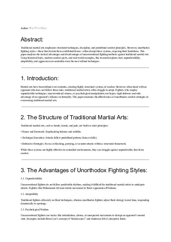 (PDF) Unorthodox Fighting Styles vs Traditional Martial Arts A Tactical ...