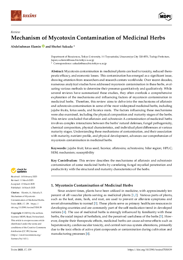 (PDF) Mechanism of Mycotoxin Contamination of Medicinal Herbs