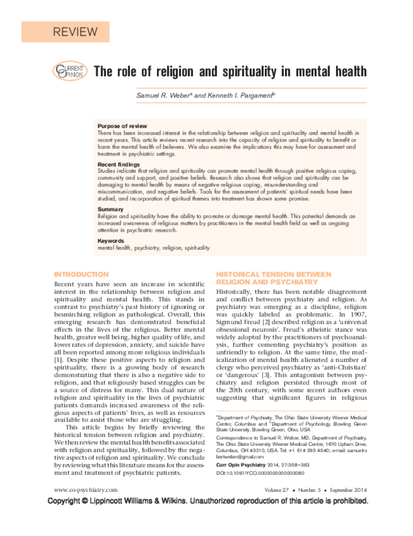 (PDF) The role of religion and spirituality in mental health