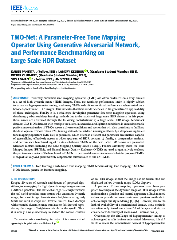 (PDF) TMO-Net: A Parameter-Free Tone Mapping Operator Using Generative Adversarial Network, and ...