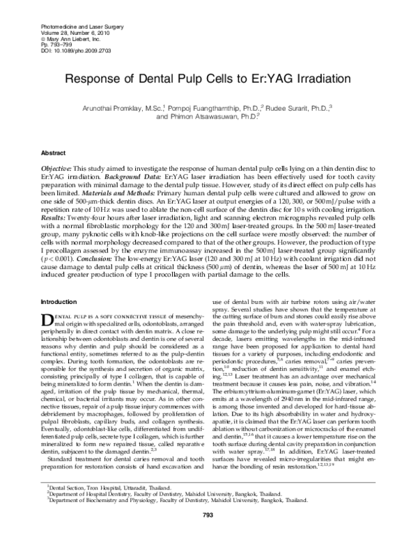(PDF) Response of Dental Pulp Cells to Er:YAG Irradiation