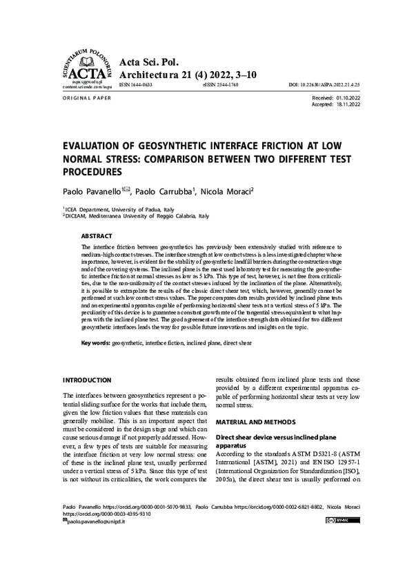 (PDF) Evaluation of geosynthetic interface friction at low normal ...